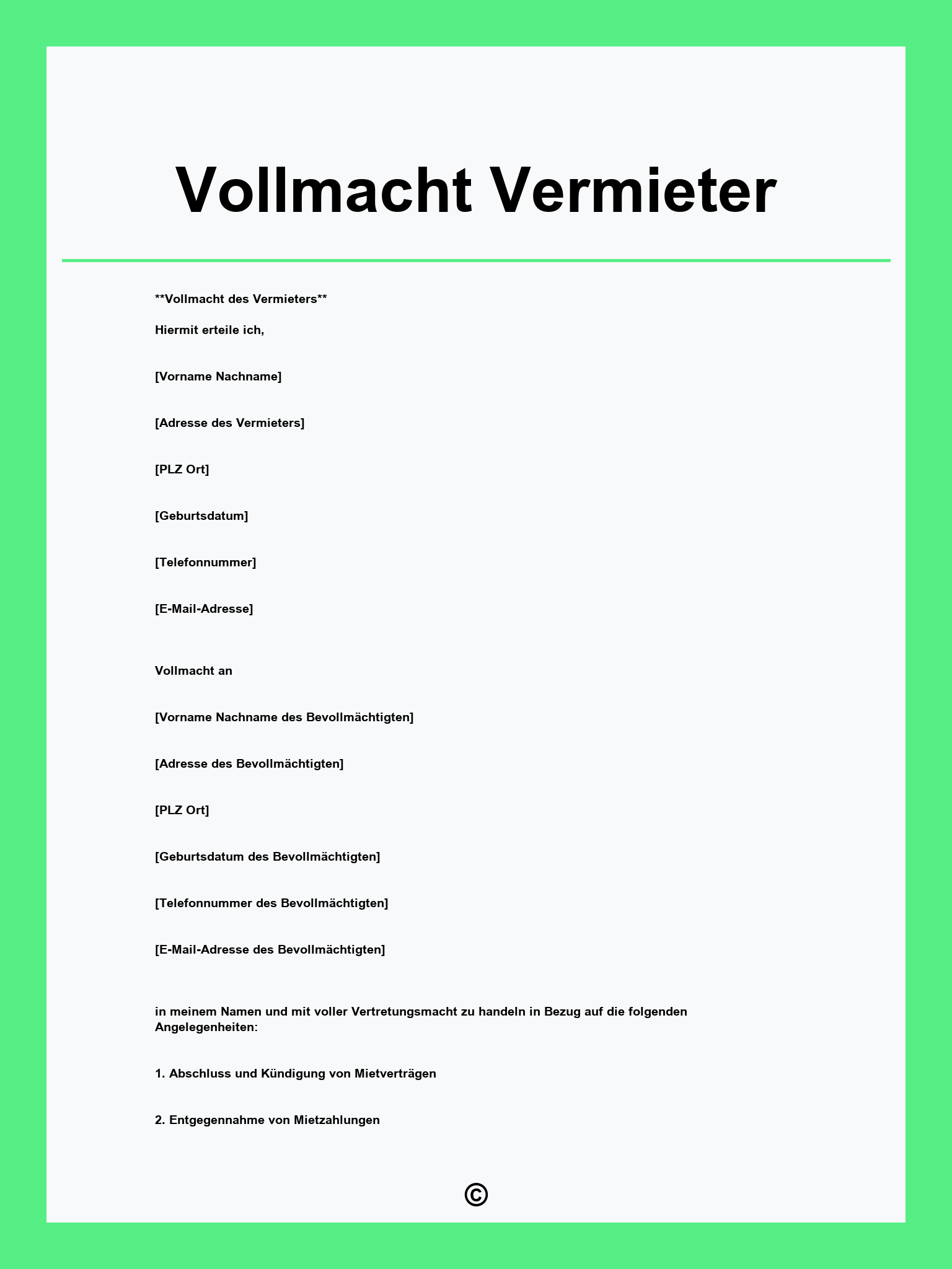 Vollmacht Vermieter